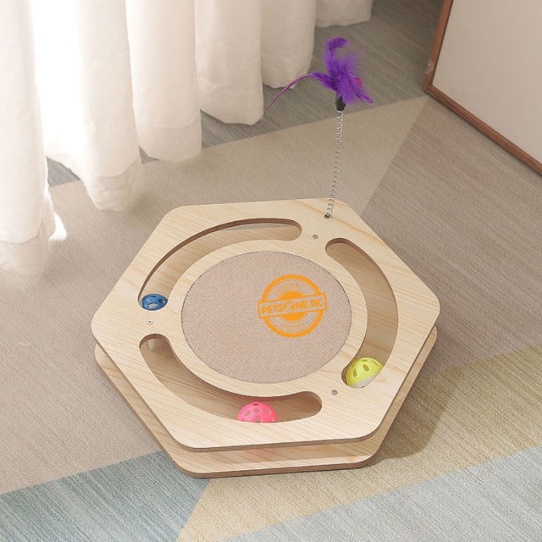 Wooden Cat Playing Track Tower Hexagon Shape - PetsOne.pk