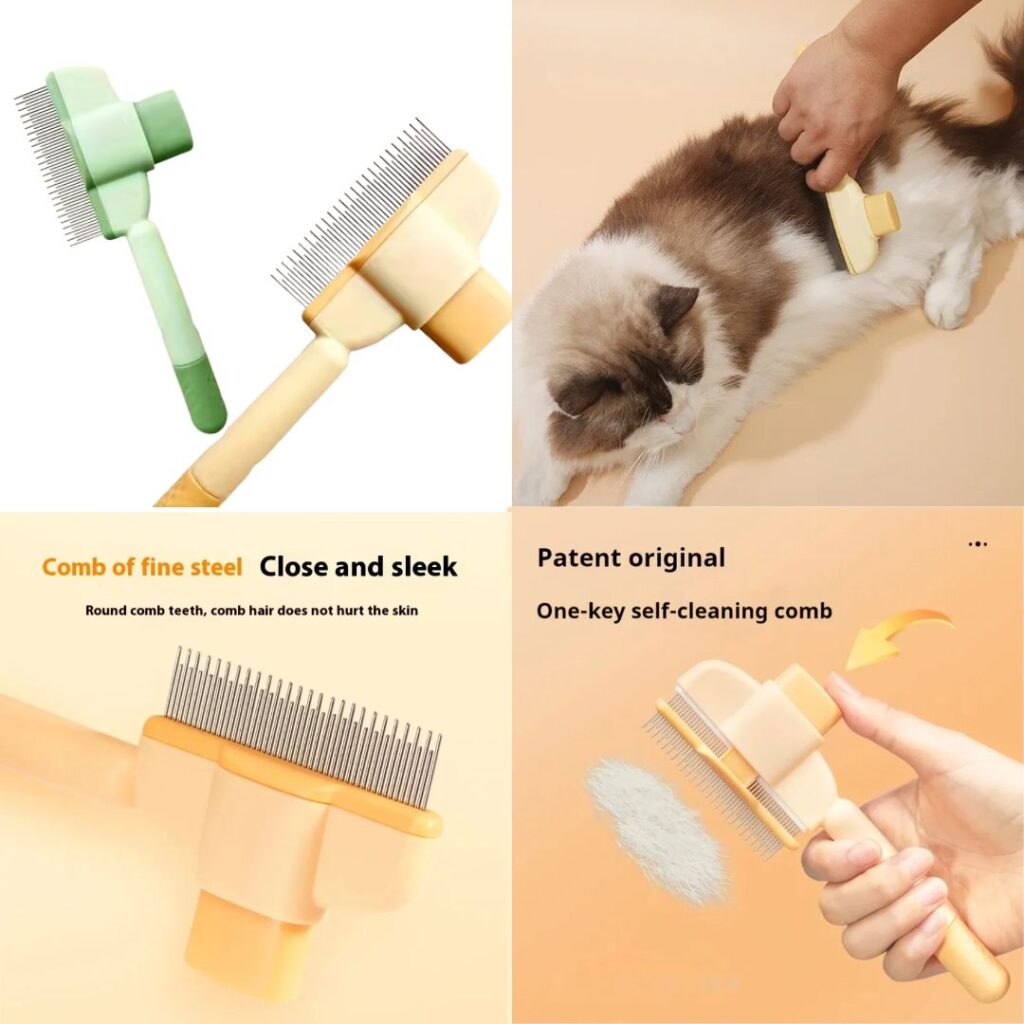 Pet Hair Remover Self-Cleaning Cat Comb/Brush with Button - PetsOne.pk